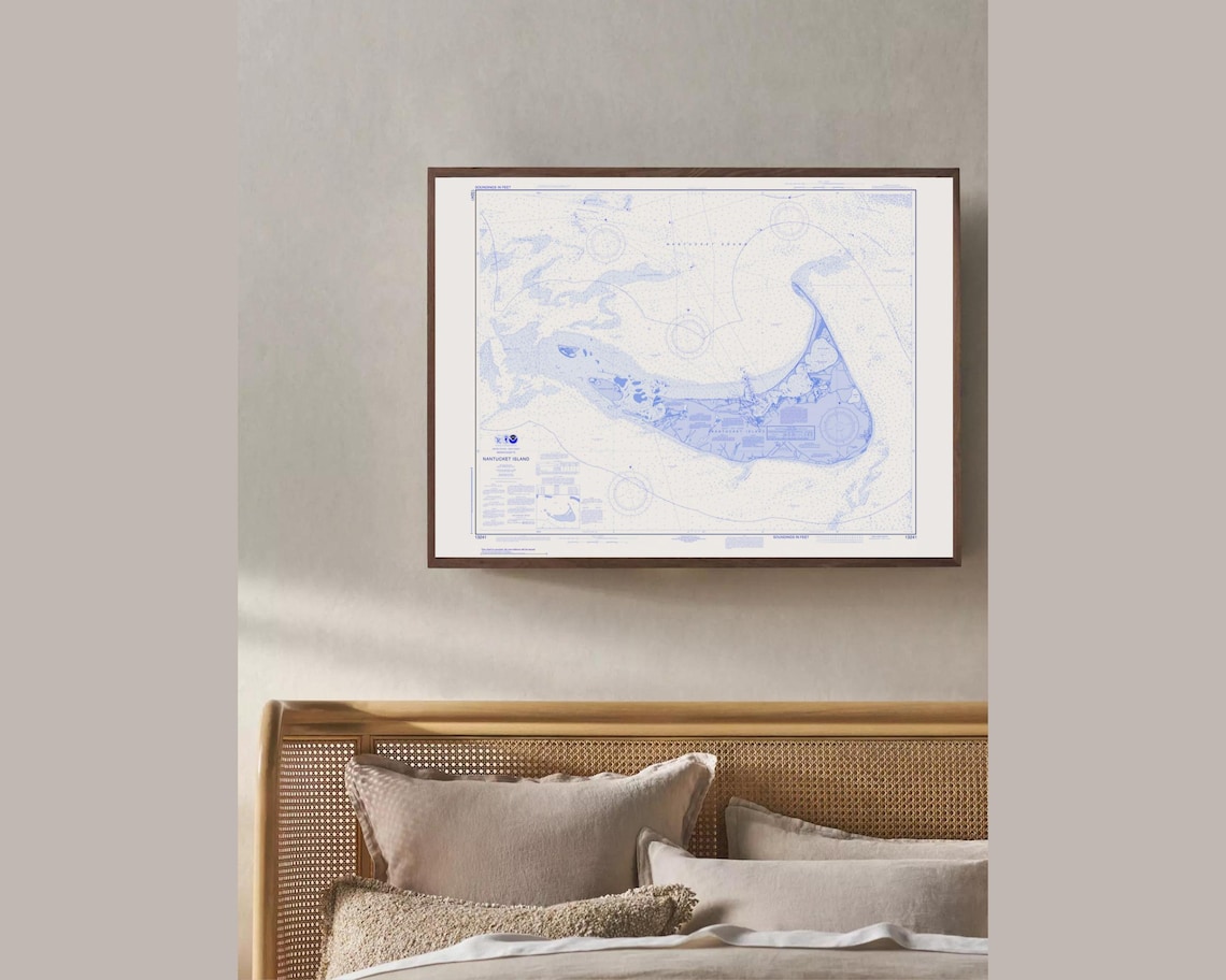 Nantucket Island Map Blueprint, Nantucket Nautical Chart, Home Decor ...