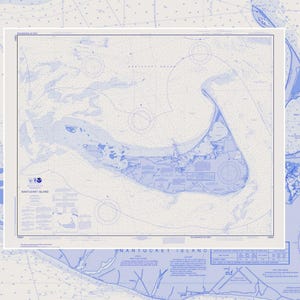 Nantucket Island Map Blueprint, Nantucket Nautical Chart, Home Decor ...