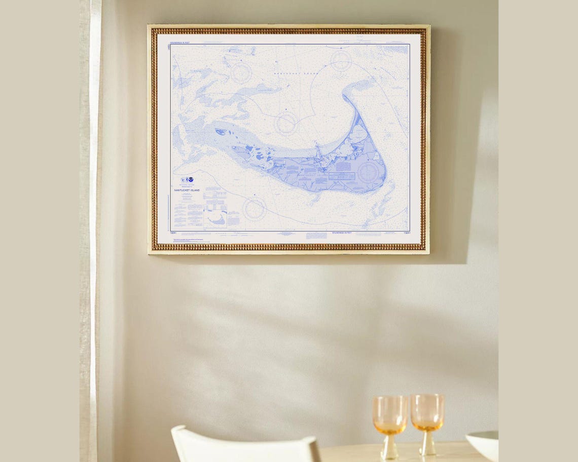 Nantucket Island Map Blueprint, Nantucket Nautical Chart, Home Decor ...