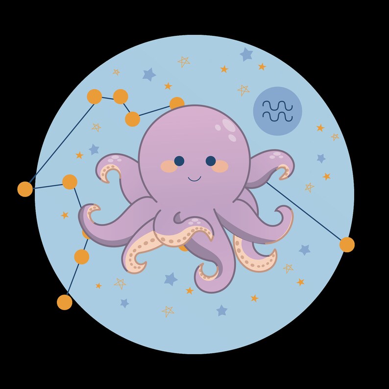 Aquarius Sticker | Zodiac Sticker | Octopus Sticker | Astrological Sign ...