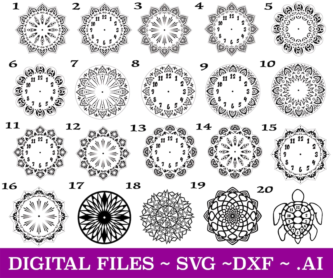 Layered Wall Clock Svg Bundle, Mandala Laser Cut Dxf Files, Cricut Svg ...