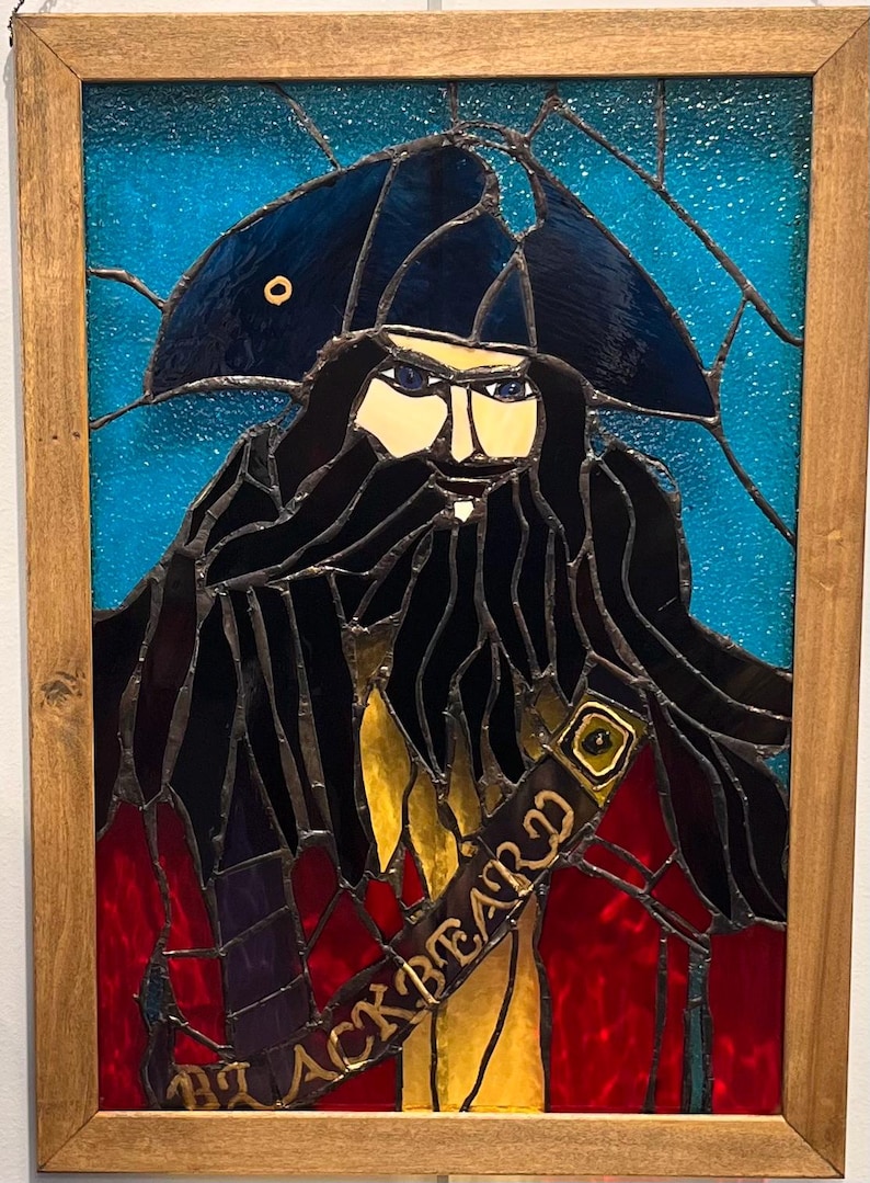 Blackbeard the Pirate Framed Stained Glass Panel - Etsy