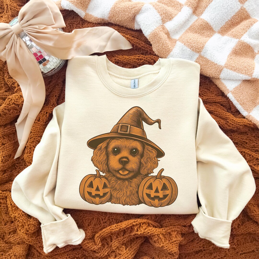 Cavapoo Halloween Sweatshirt: Pumpkin Witch Dog Lover Crewneck - Etsy