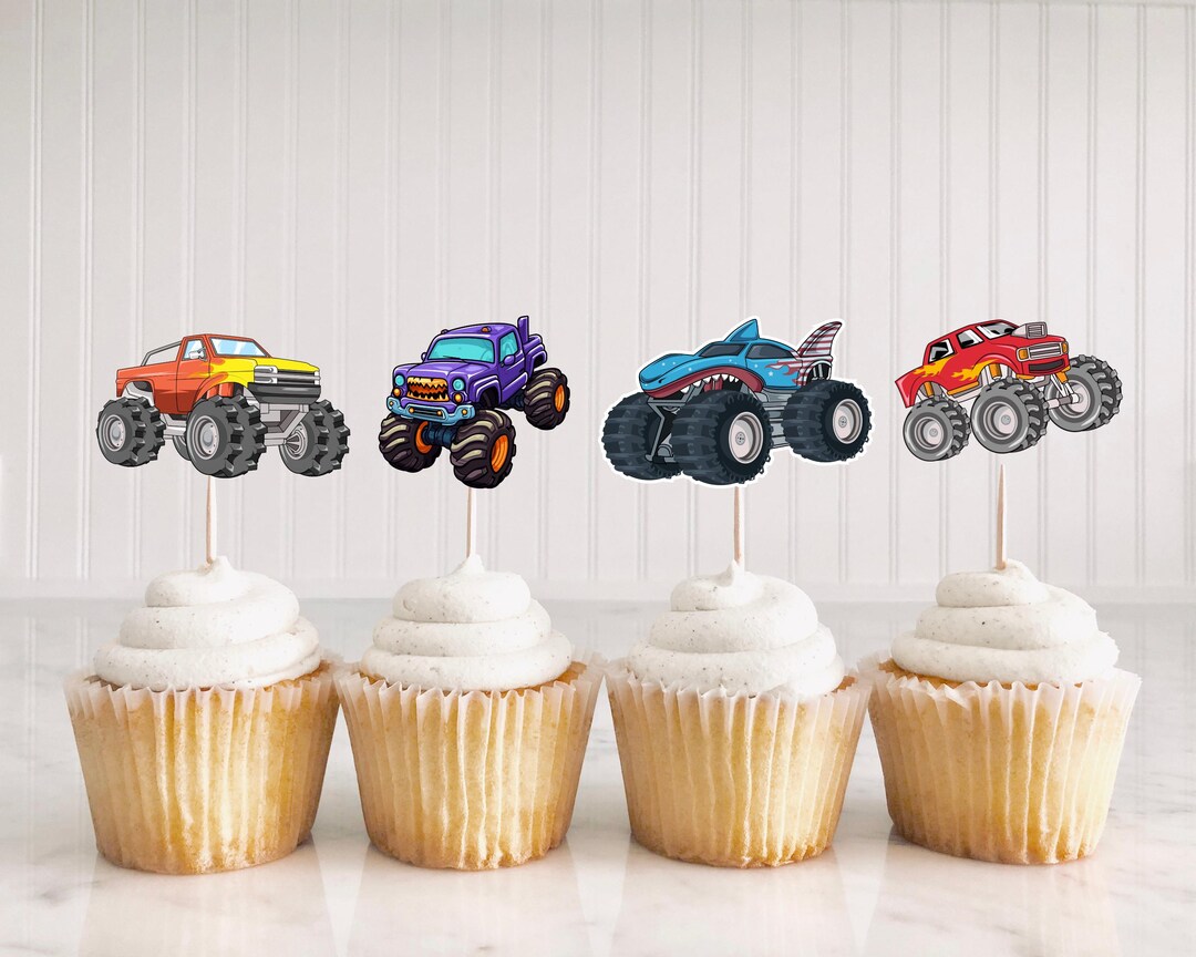 Monster Truck Cupcake Toppers, Birthday Party Supplies (digital ...