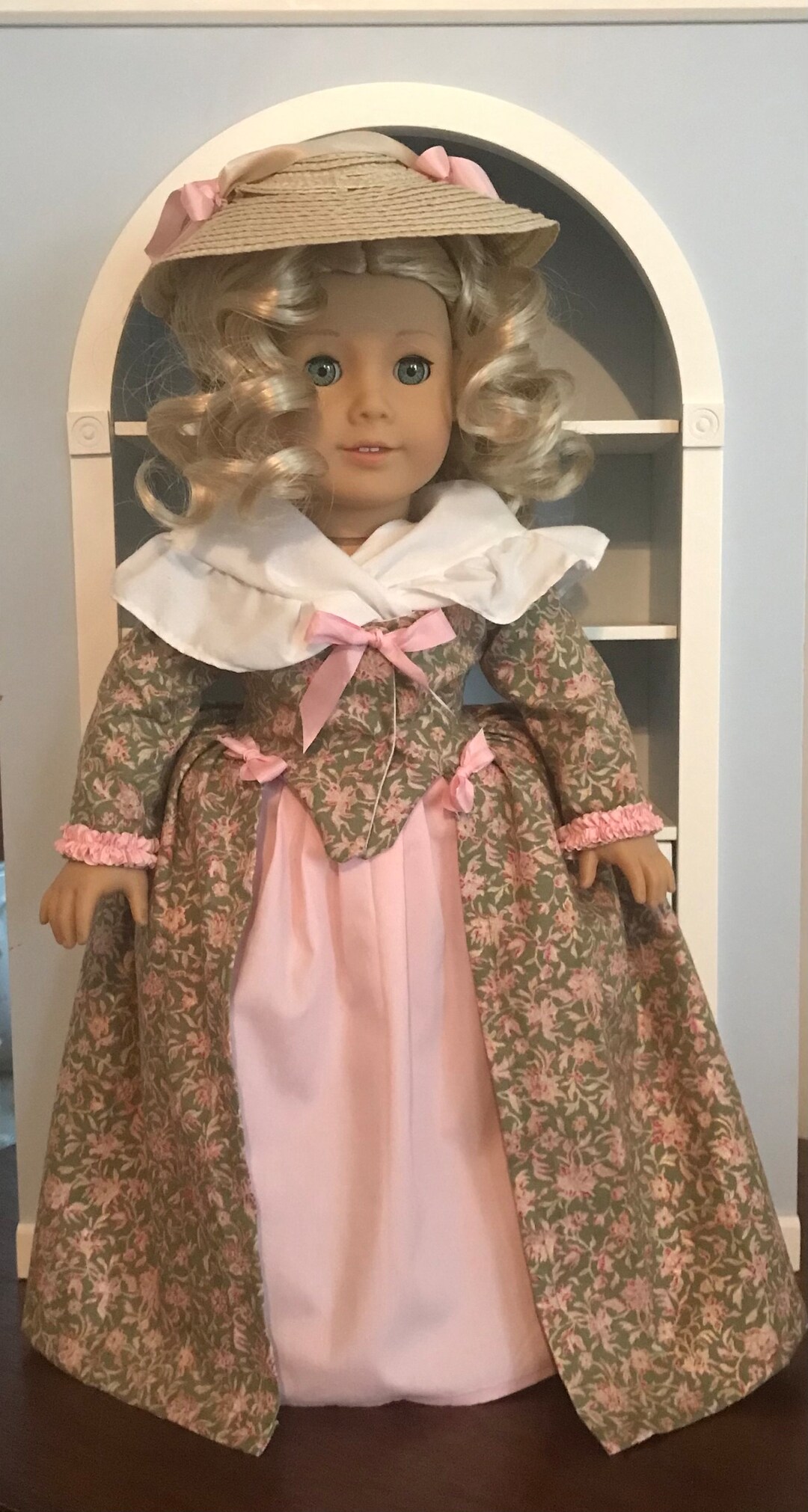 1780s Robe A L’ Anglaise for 18” Dolls, Green and Pink Spring Ensemble ...