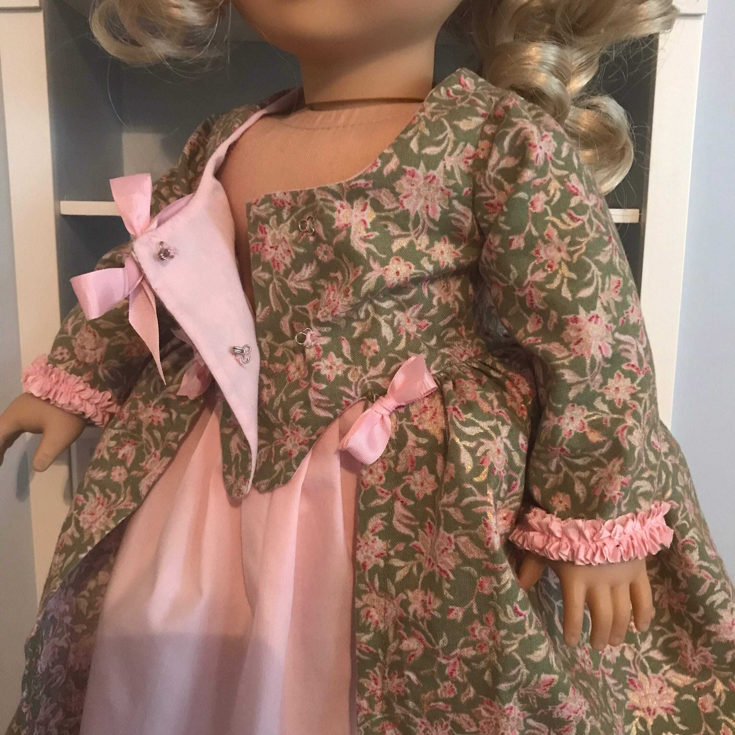 1780s Robe A L Anglaise for 18 Dolls, Green and Pink Spring Ensemble ...