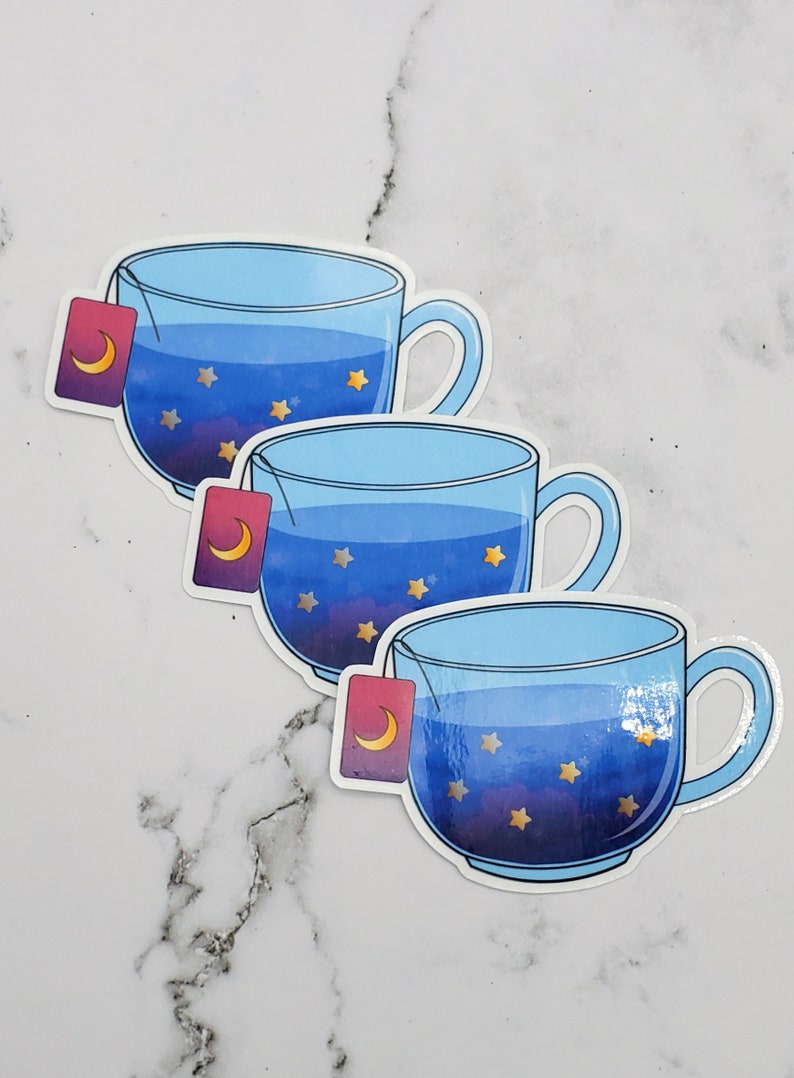 Kawaii Moon & Stars Tea Sticker Celestial Night Sky - Etsy