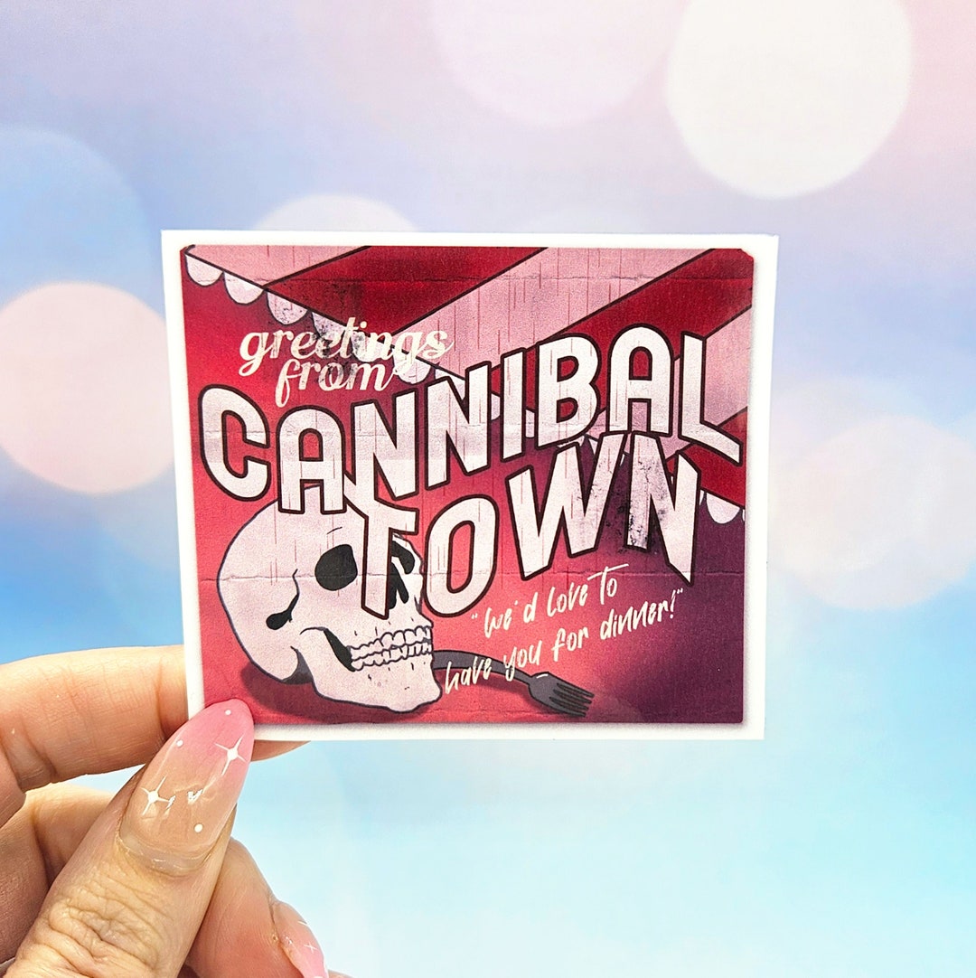 Cannibal Town Tourism Sticker - Postcard, Hazbin Hotel, Rosie, Creepy ...