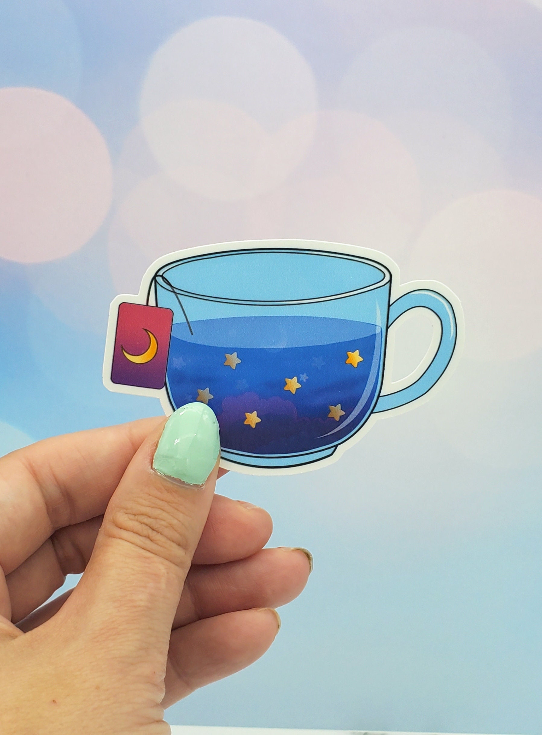 Kawaii Moon & Stars Tea Sticker Celestial Night Sky - Etsy