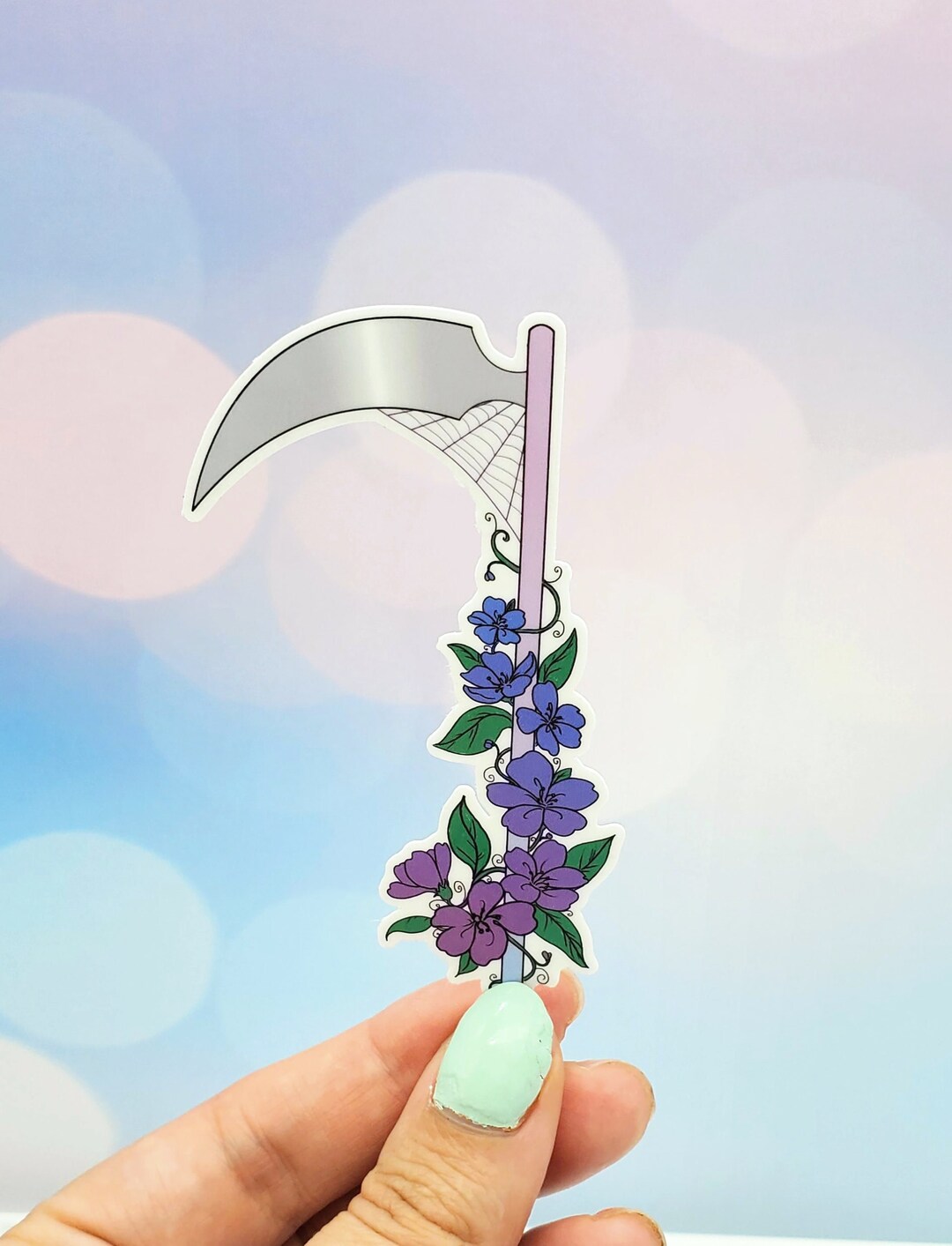 Floral Scythe Vinyl Sticker Blue - Pastel Goth, Halloween, Dark ...