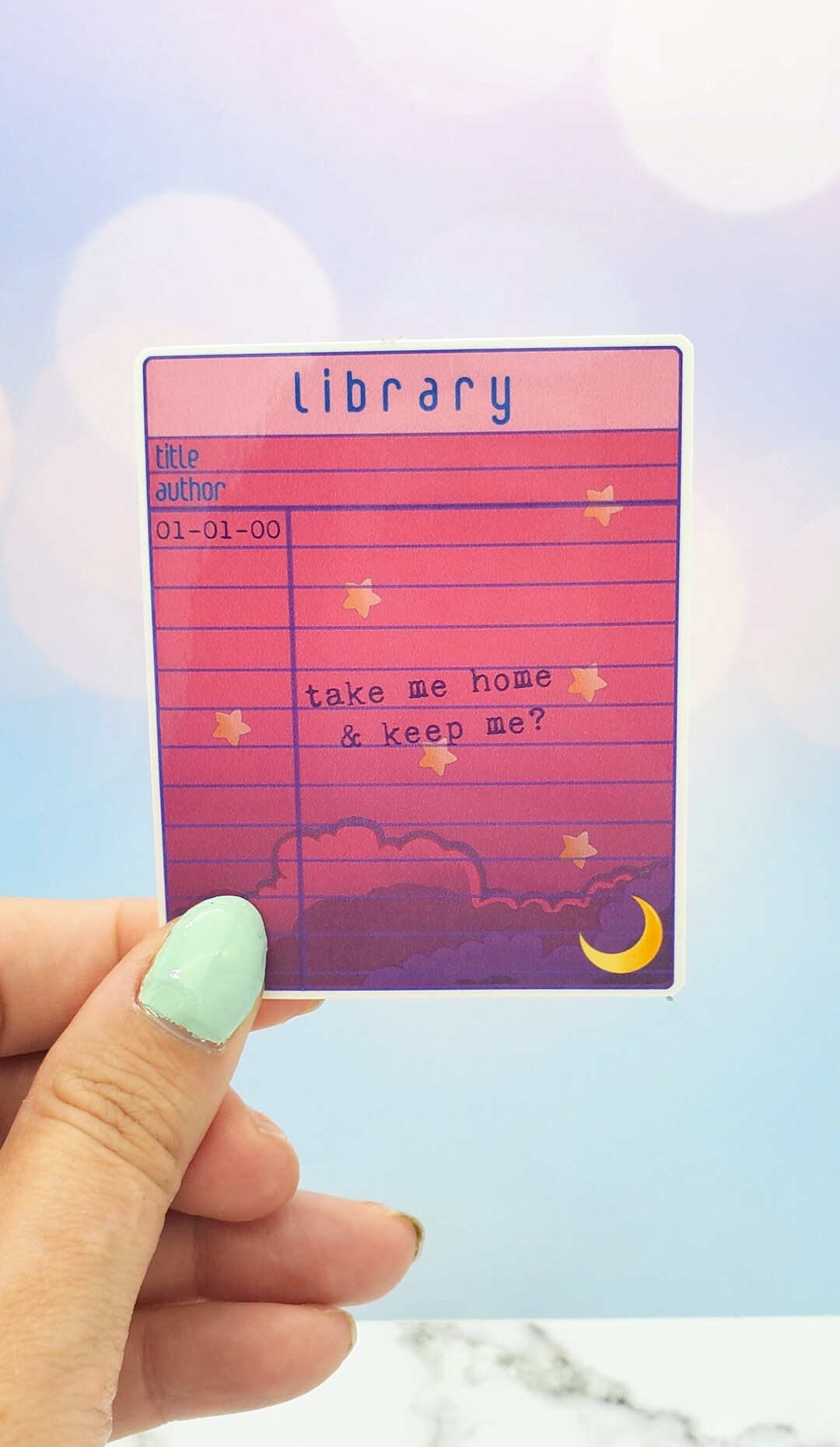 Dreamy Library Card Sticker 1990s, Y2K Kawaii Anime Book Aesthetic ...