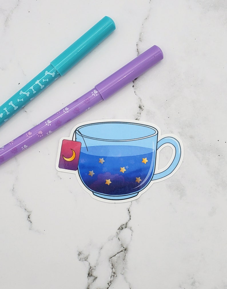 Kawaii Moon & Stars Tea Sticker Celestial Night Sky - Etsy