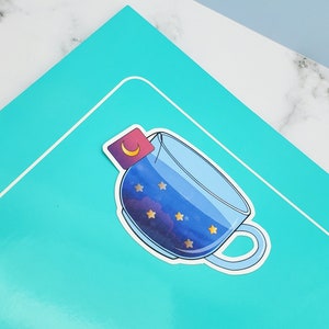 Kawaii Moon & Stars Tea Sticker - Celestial Night Sky Aesthetic ...