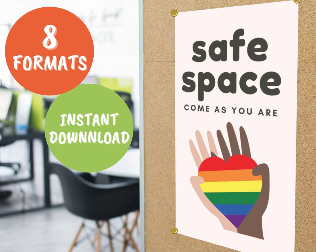 Safe Space Digital Print, Inclusive Print-out Poster, LGBTQ Pride Sign ...
