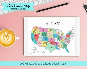 USA Sales Map, Small Business Sales Map, Etsy Sales Map, Sales Tracker ...
