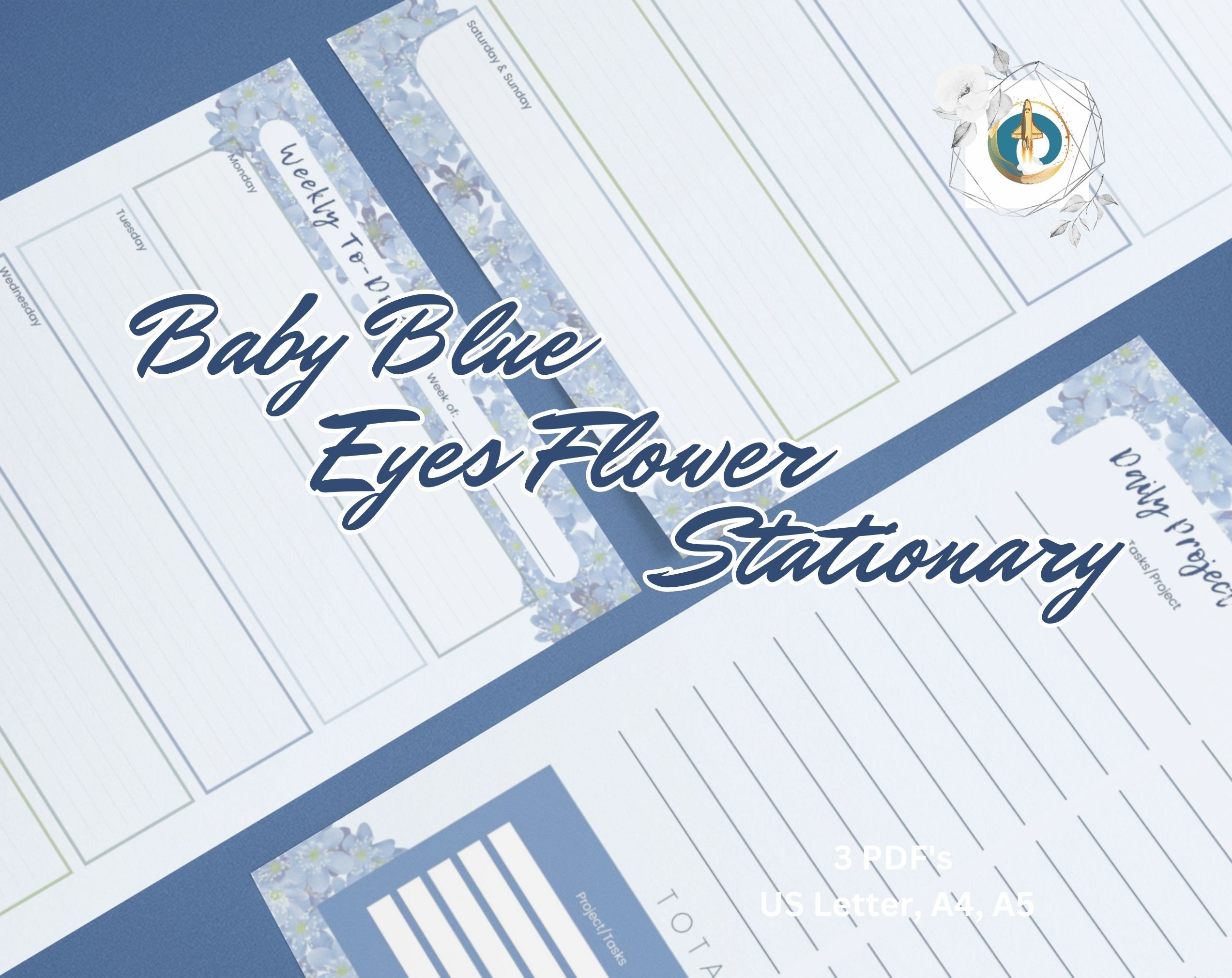 Baby Blue Eyes Flowers Printable Stationery Downloadable PDF - Etsy