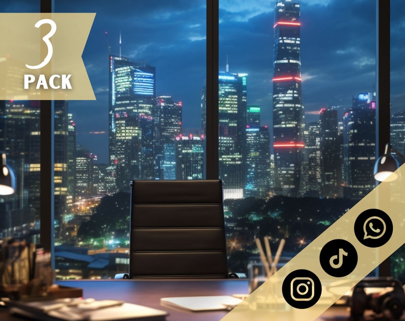 Social Media Virtual Backgrounds Night Cityscape Bundle Live Video Live Feed Backdrop Influencer ...