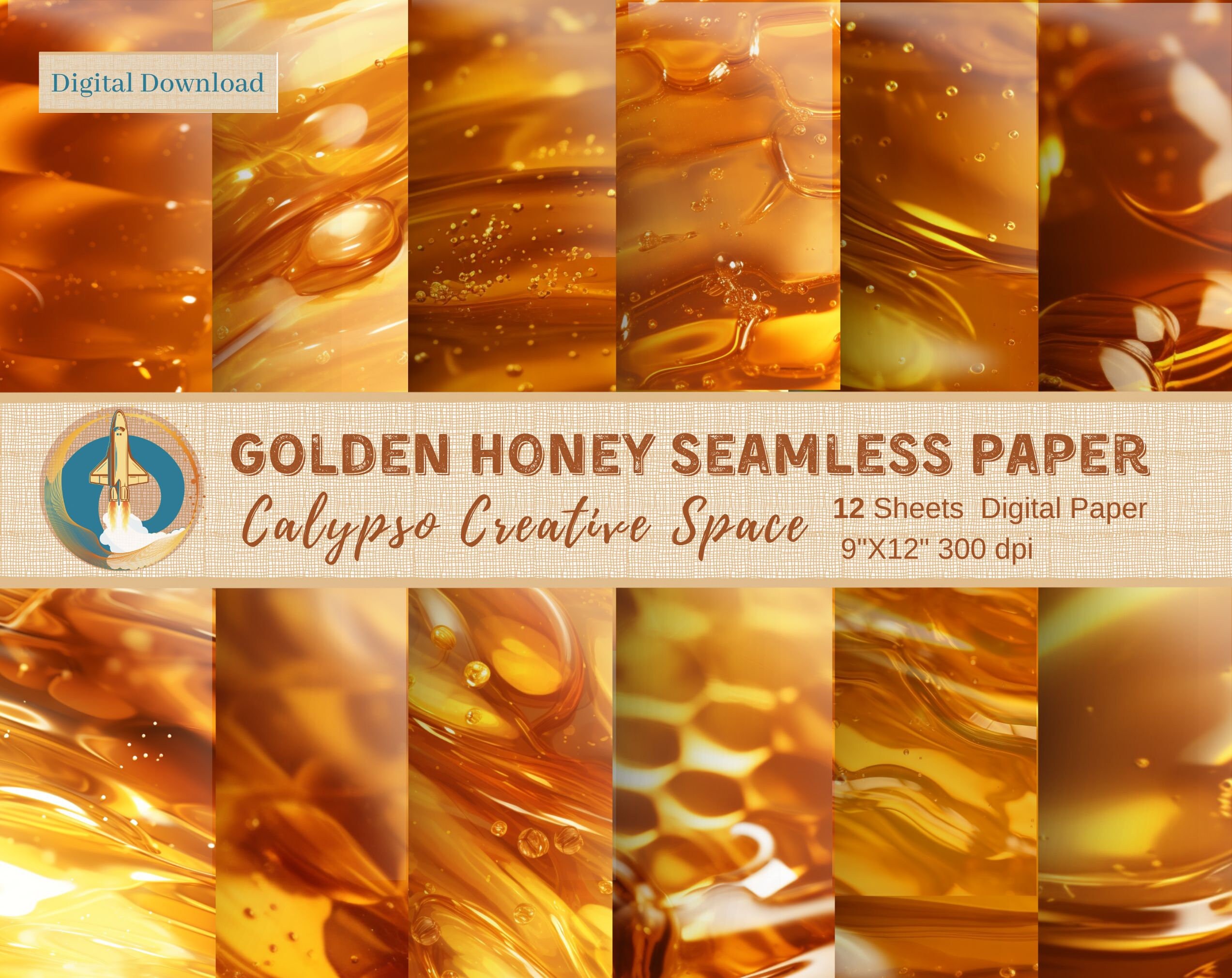 Golden Honey Digital Paper Seamless Paper Background Pattern Scrapbooking Paper Digital Texture ...