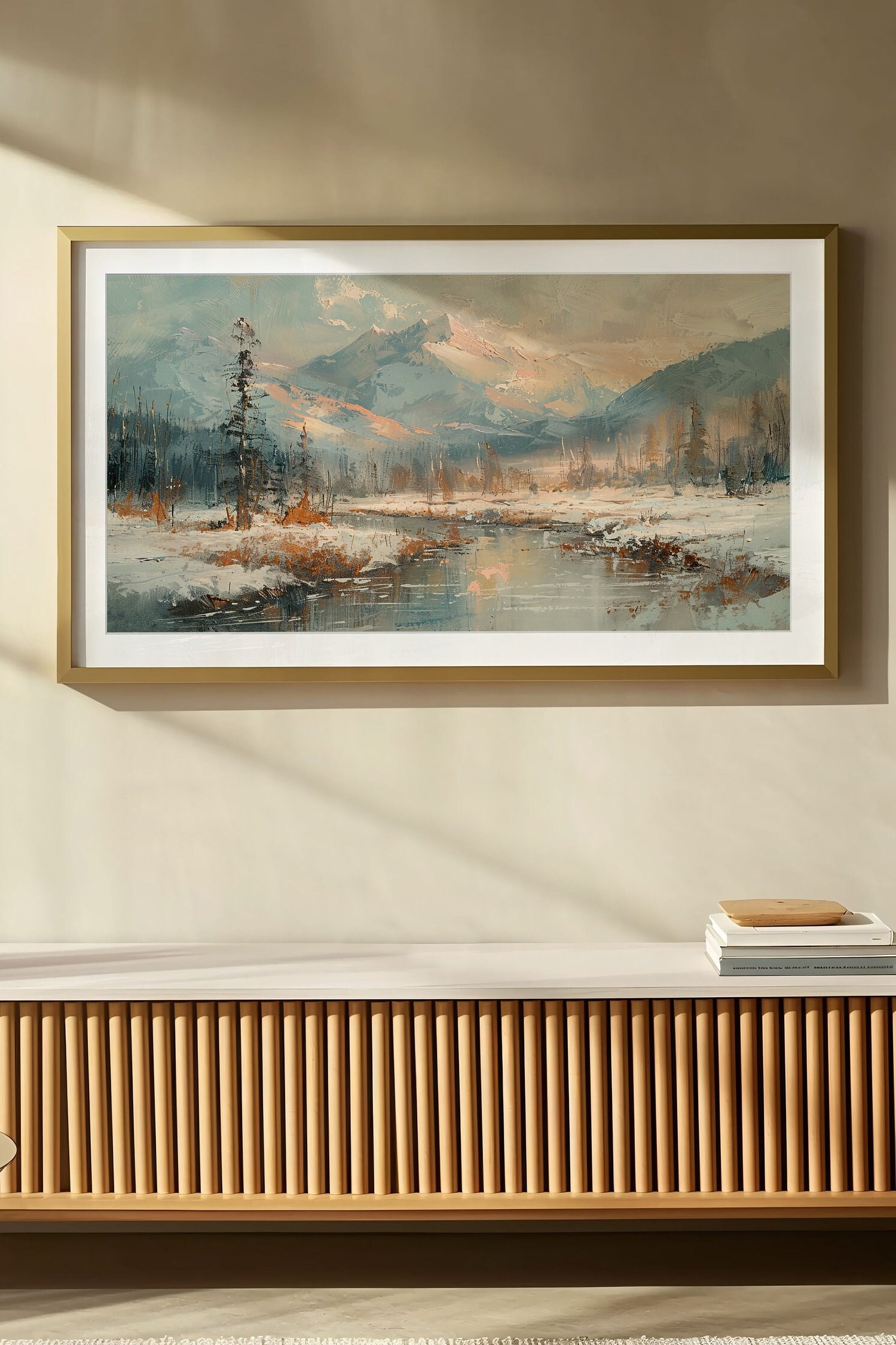 Frame TV Art Mountain Snow Lake Oil Painting Digital Download Art Mode ...