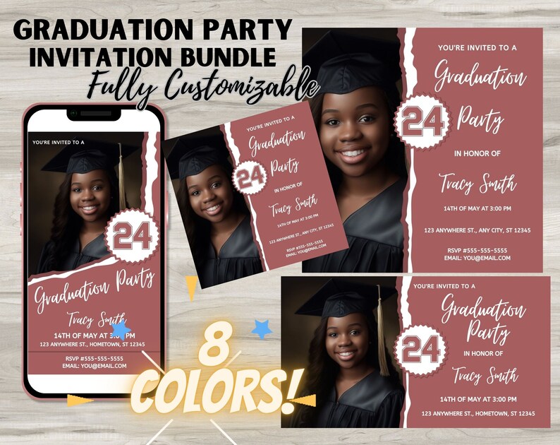 Customizable Photo 2024 Graduation Party Invitations Canva Template ...