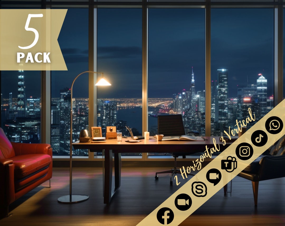 Virtual Meeting Backgrounds Bundle Night Cityscape for Business Meeting ...