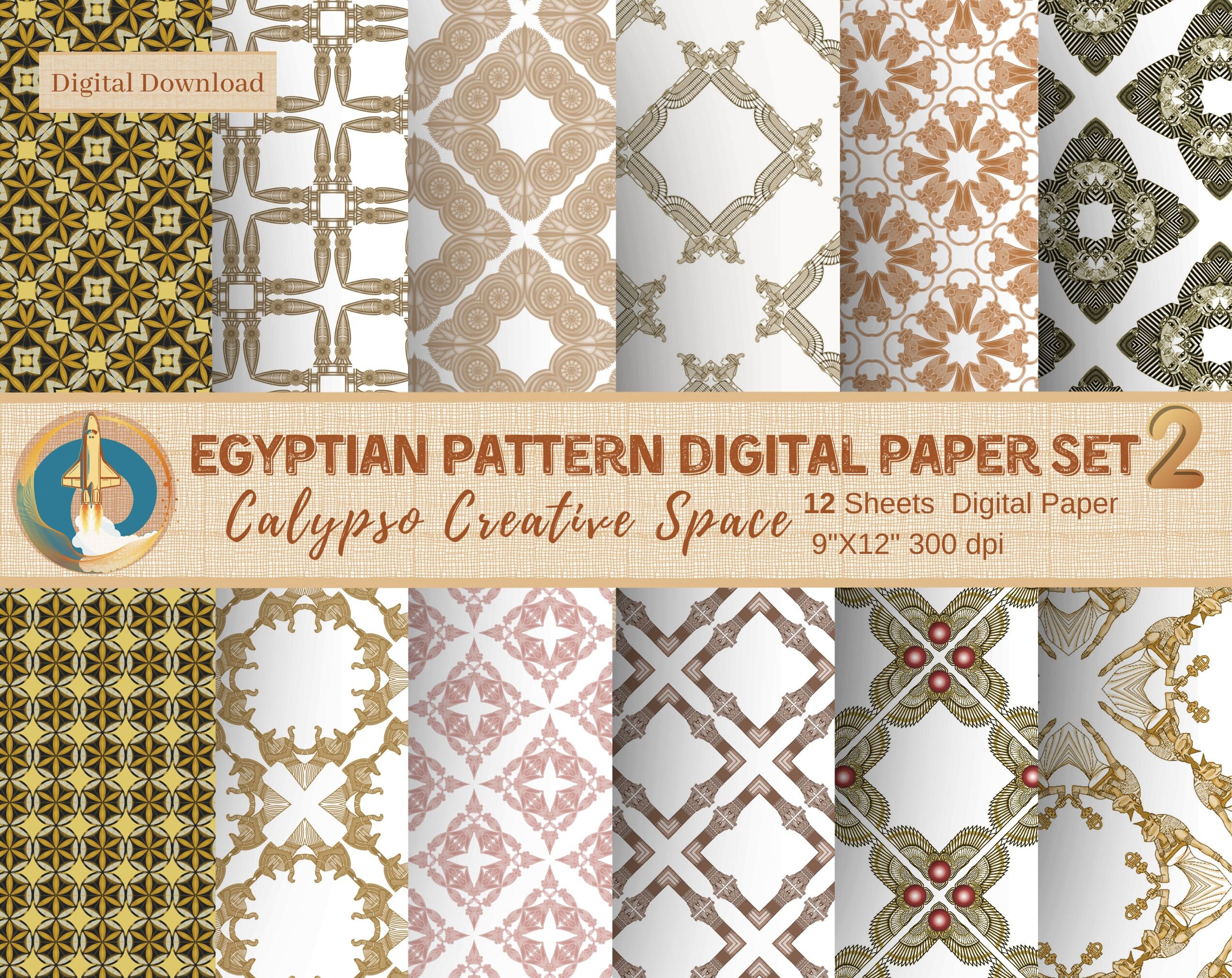 Versatile Egyptian Digital Paper Set 12 Hand-drawn Patterns for Graphic ...