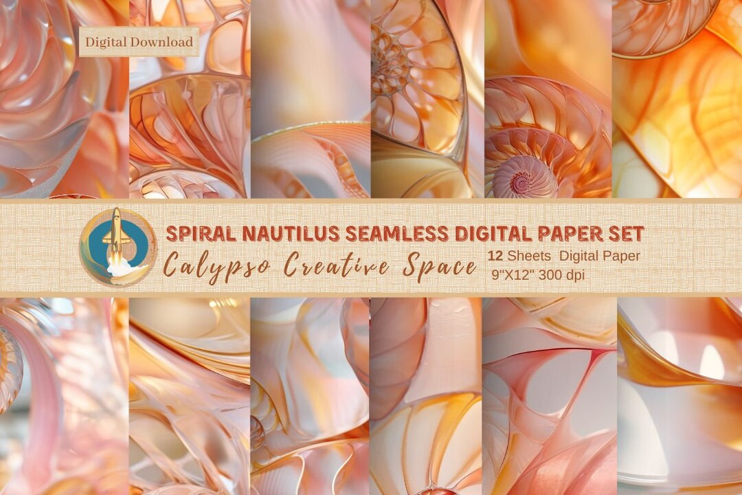 Nautilus Dreamscapes 12 Seamless Digital Papers Orange Cream Opalescent ...