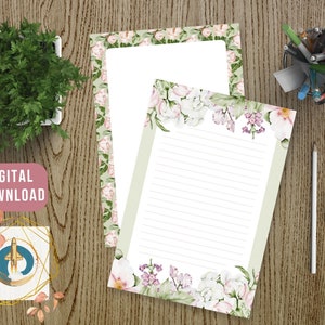 Sage Floral Stationery Printable Sage , PDF Digital Stationery Spring ...