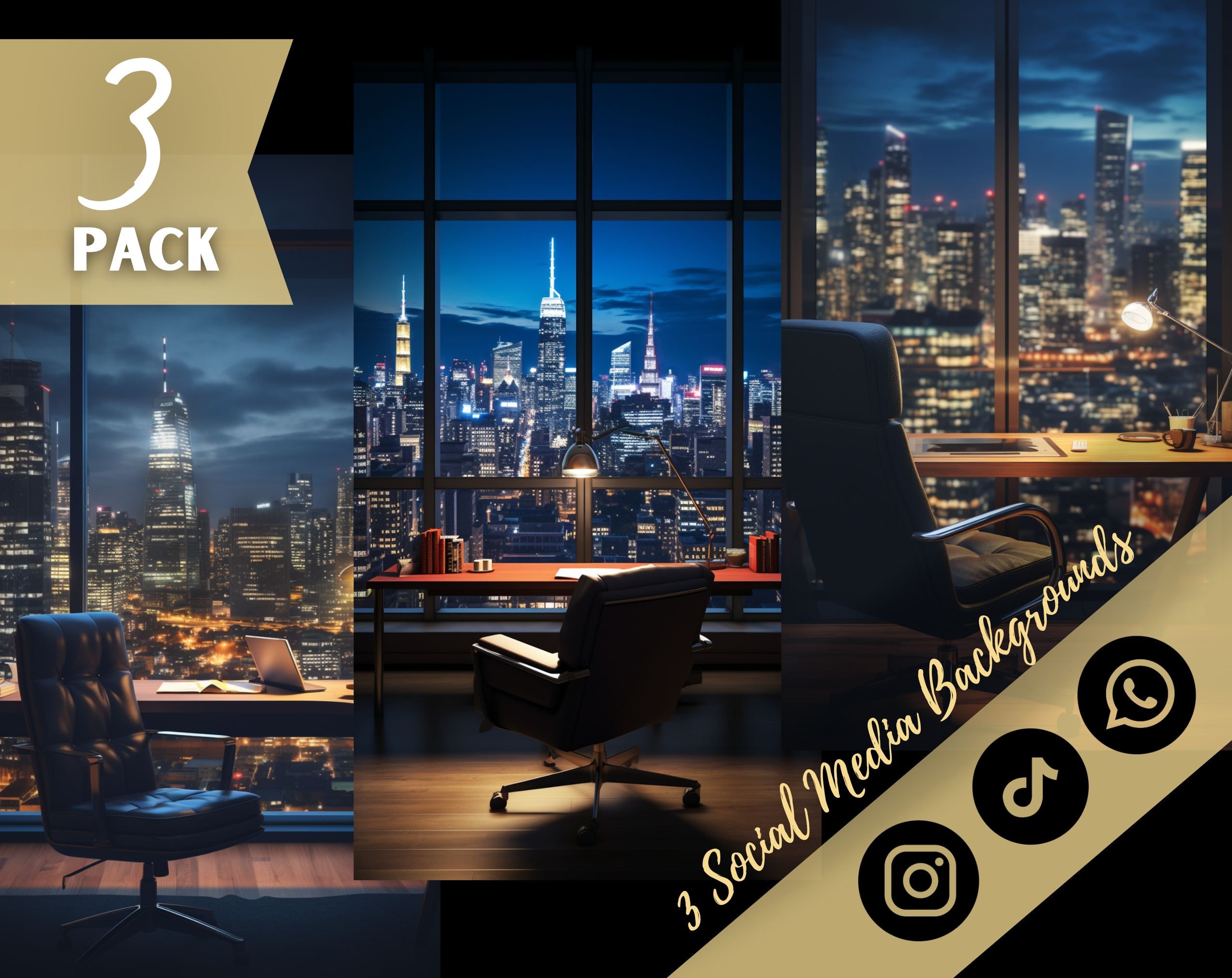 Social Media Virtual Backgrounds Night Cityscape Bundle Live Video Live ...