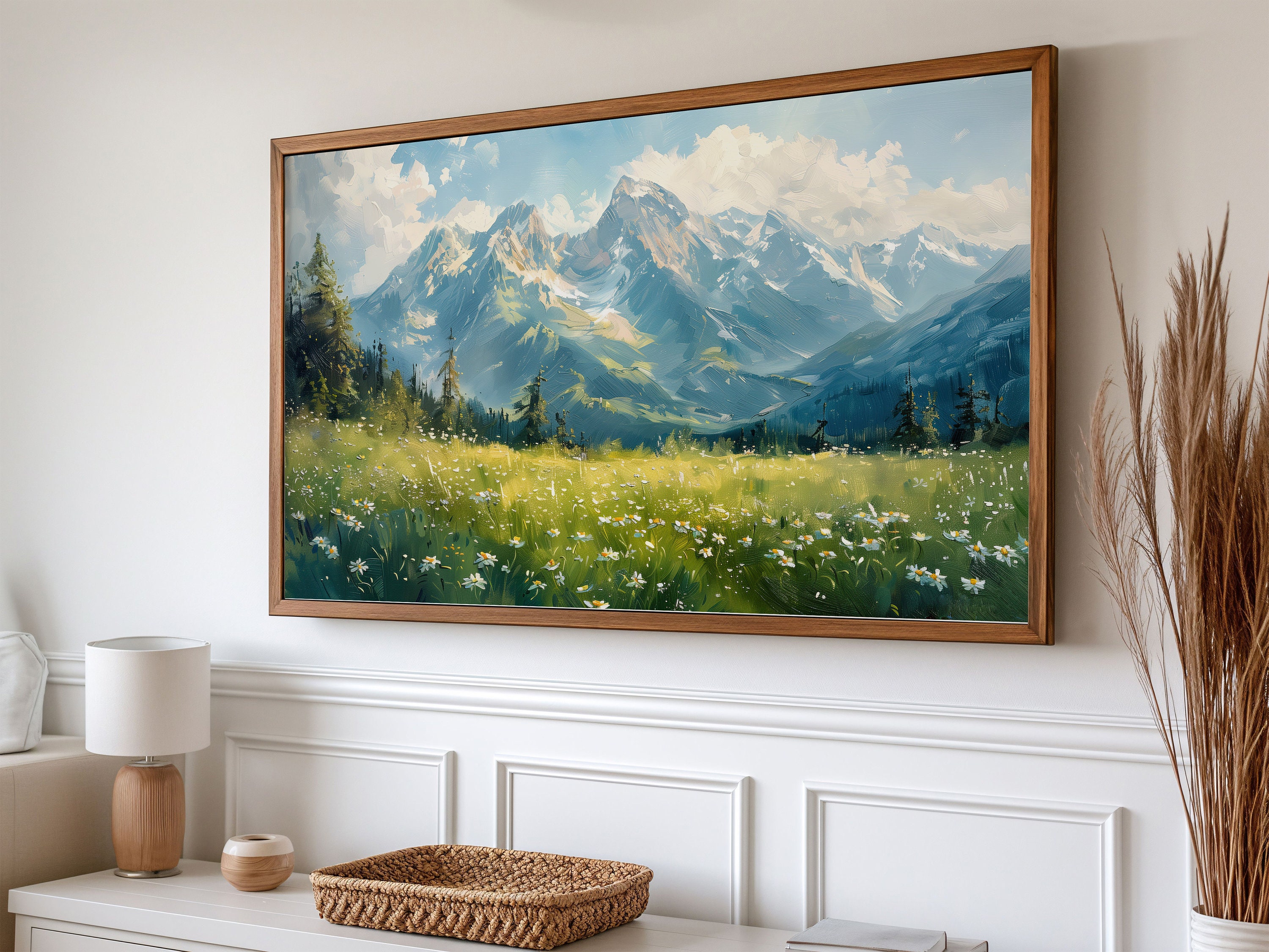 Frame TV Art Mountain Meadow Oil Painting Digital Download Art Mode ...