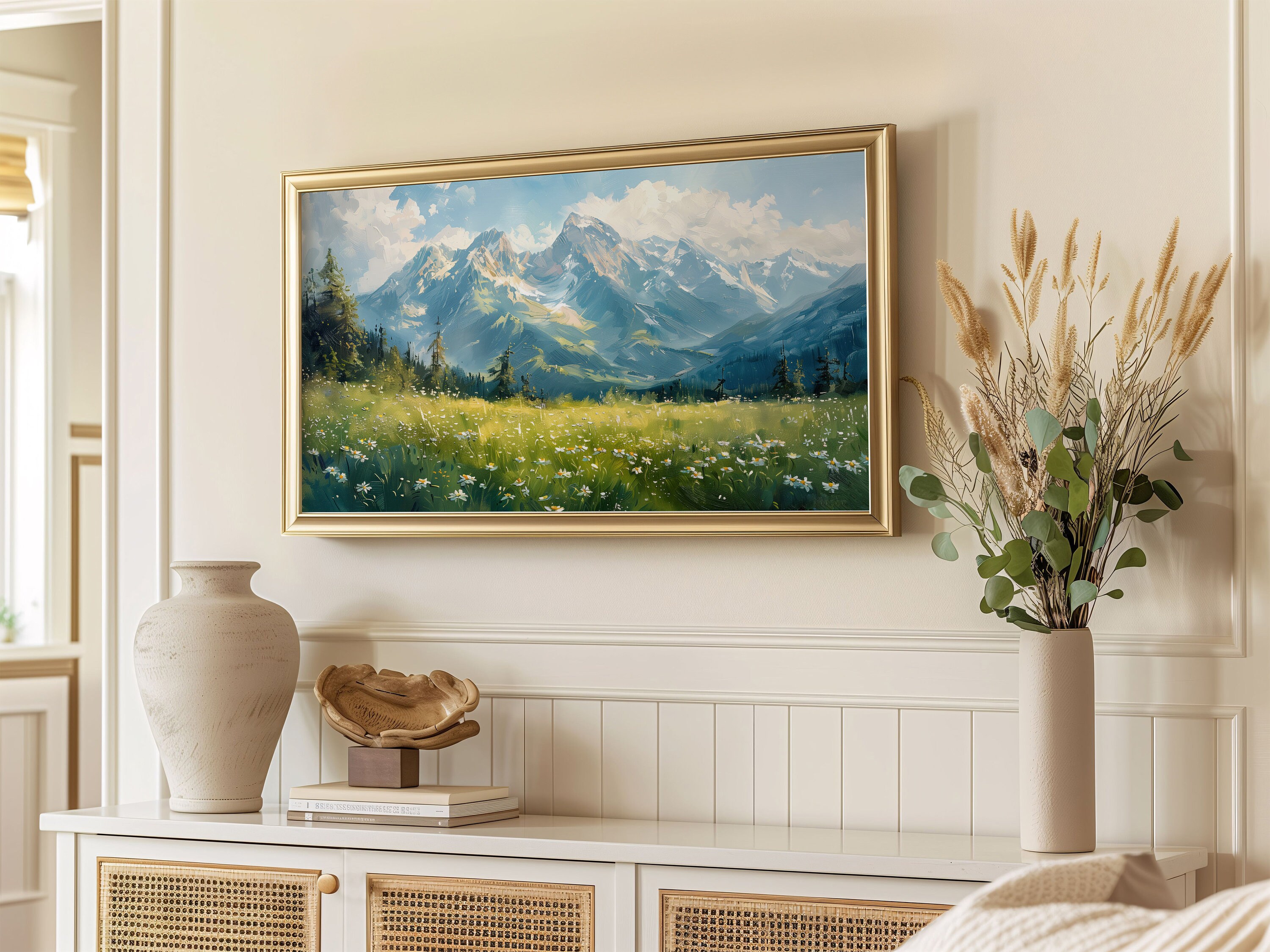 Frame TV Art Mountain Meadow Oil Painting Digital Download Art Mode ...