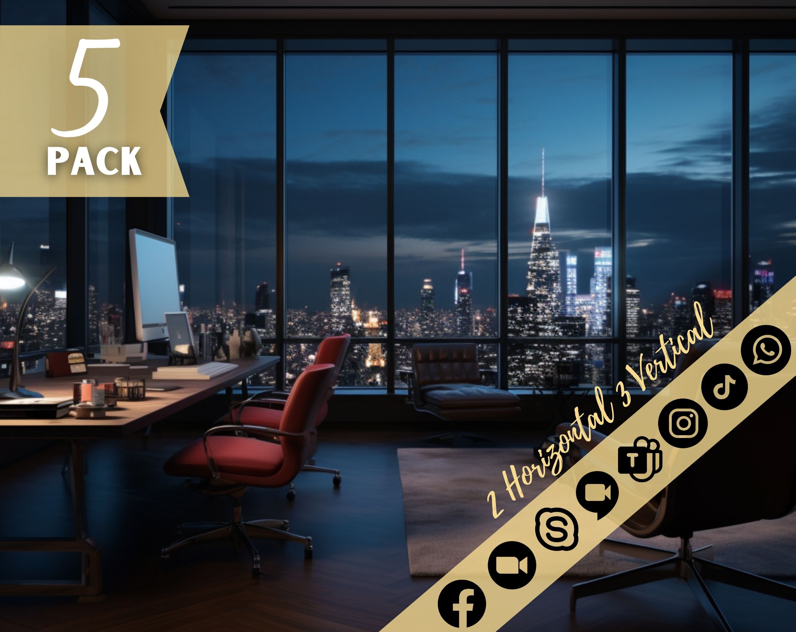 Virtual Meeting Backgrounds Bundle Night Cityscape for Business Home ...