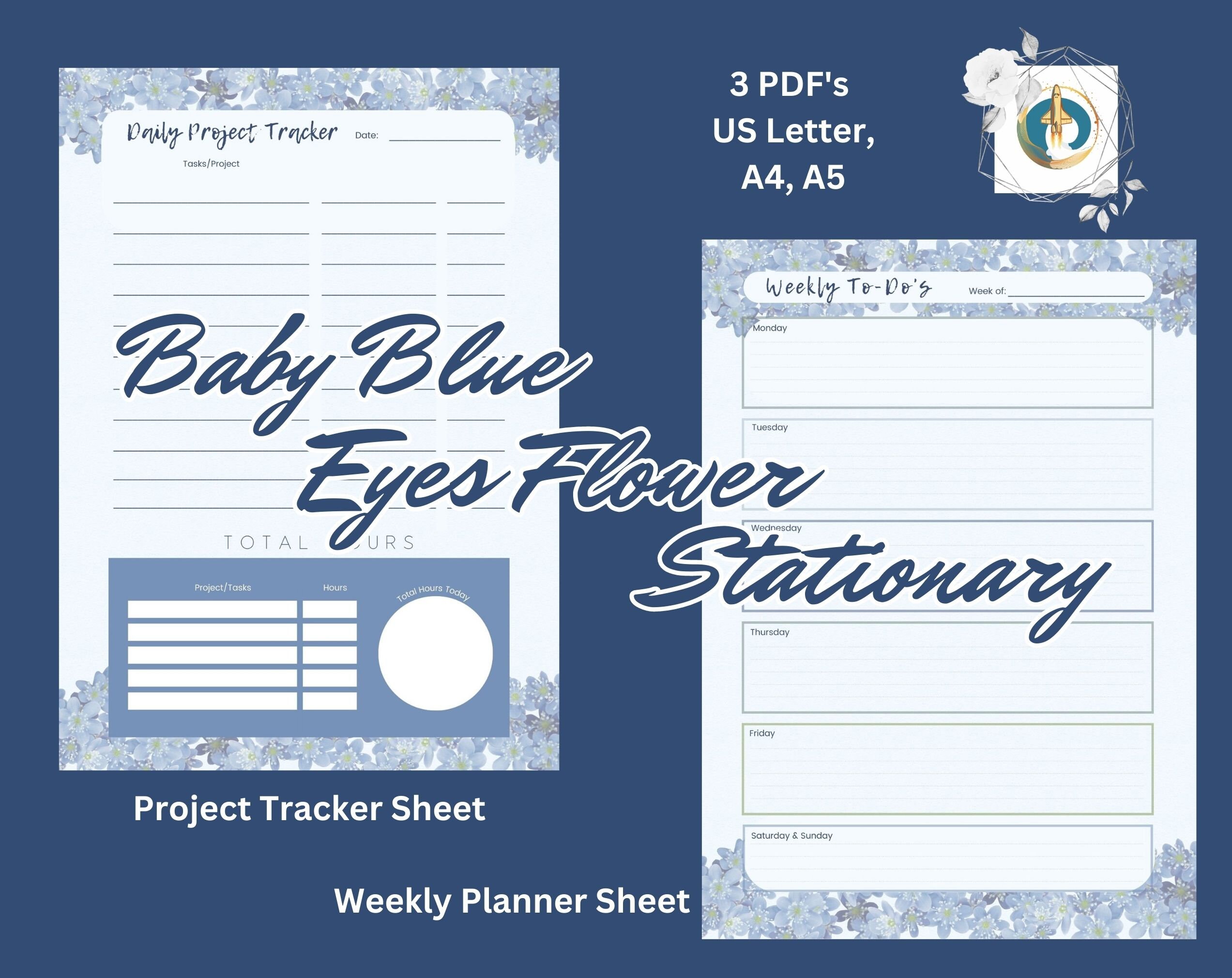 Baby Blue Eyes Flowers Printable Stationery Downloadable PDF - Etsy