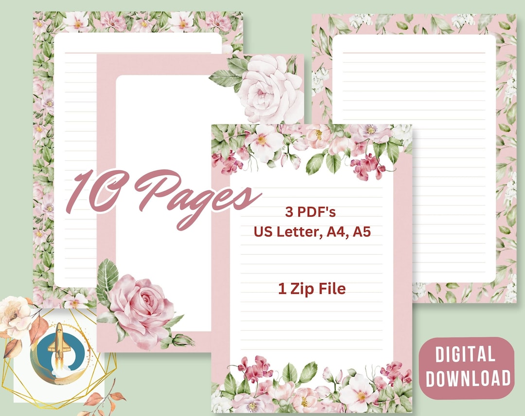 Pink Floral Bloom Spring Printable Stationery Downloadable PDF Paper ...