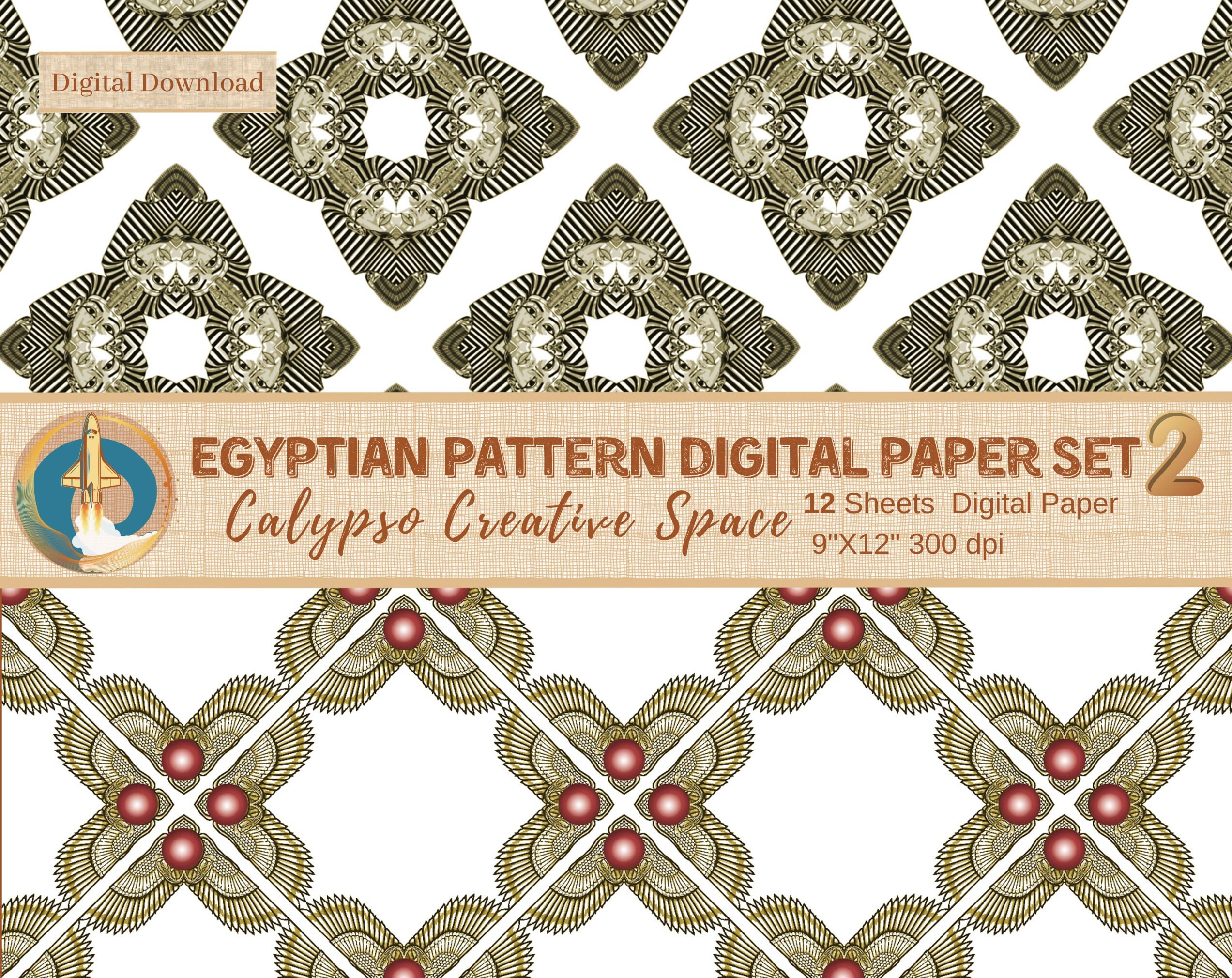 Versatile Egyptian Digital Paper Set 12 Hand-drawn Patterns for Graphic ...