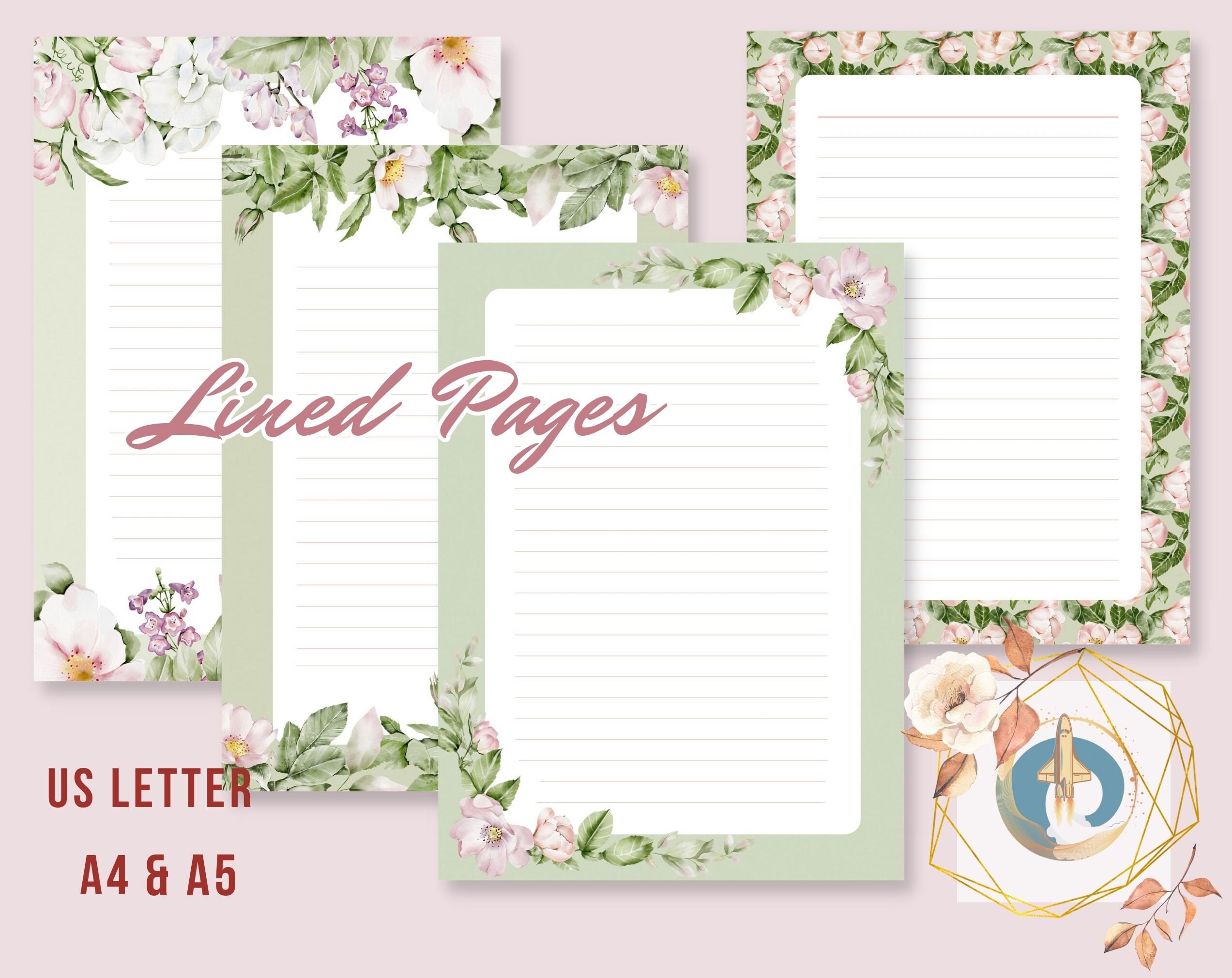 Sage Floral Stationery Printable Sage , PDF Digital Stationery Spring ...