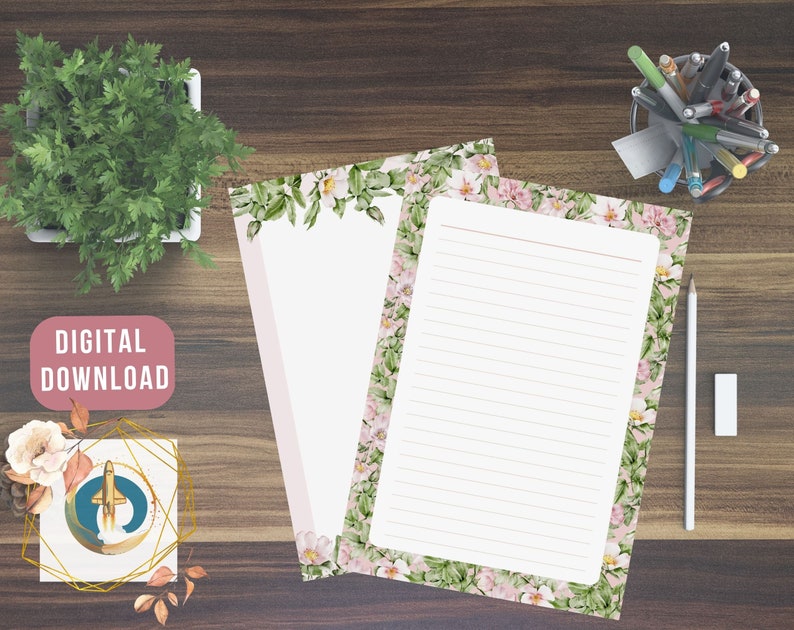 Pink Floral Bloom Spring Printable Stationery Downloadable PDF Paper ...