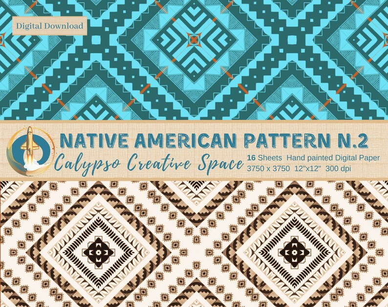 Native American Pattern Digital Paper Set No2 Instant Download Hand ...