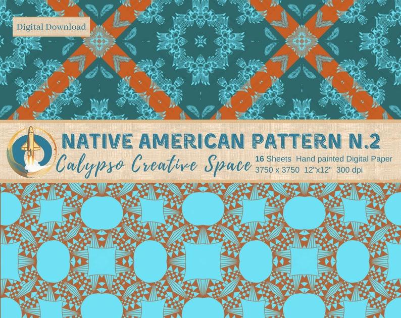 Native American Pattern Digital Paper Set No2 Instant Download Hand ...