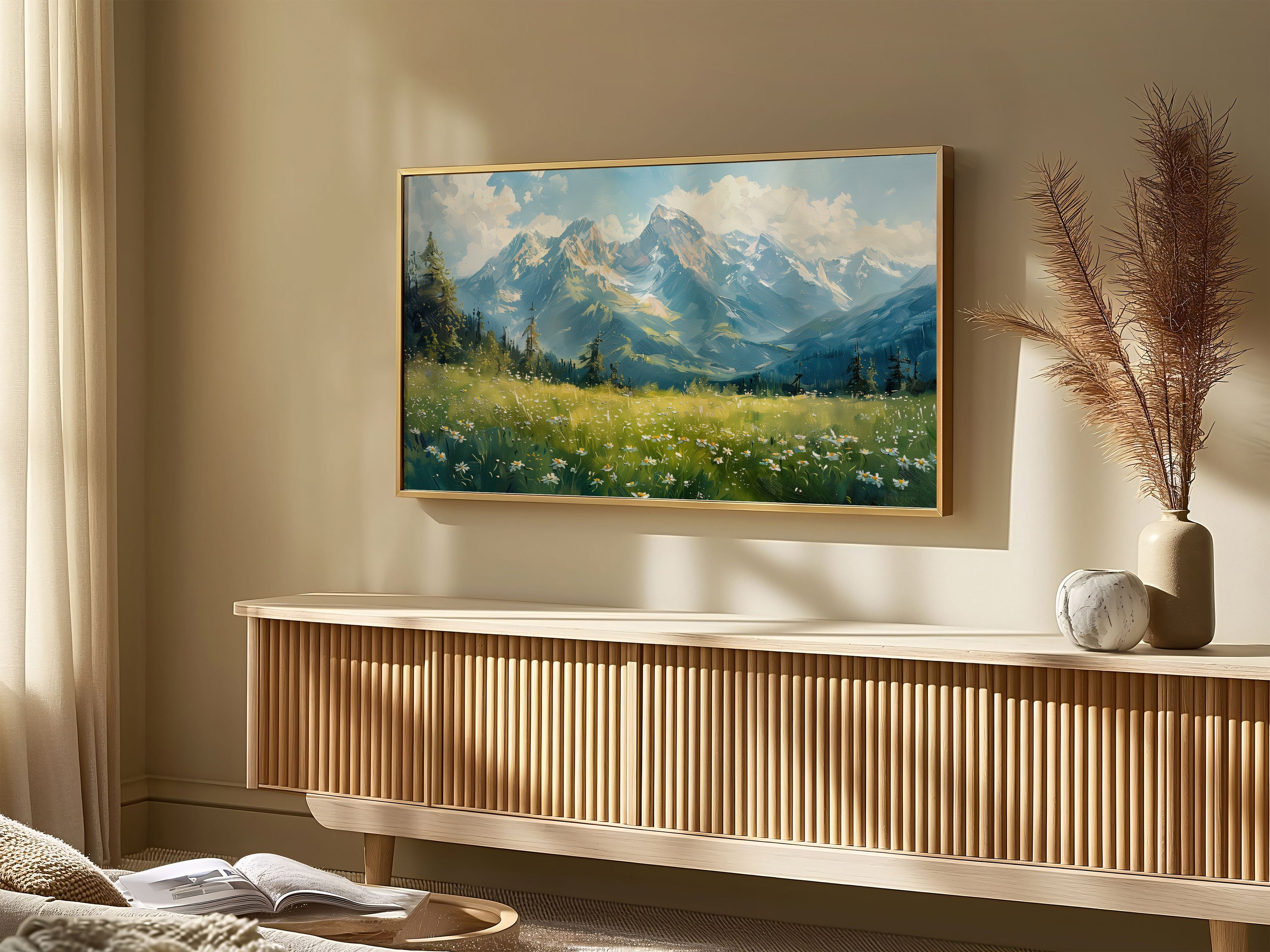 Frame TV Art Mountain Meadow Oil Painting Digital Download Art Mode ...