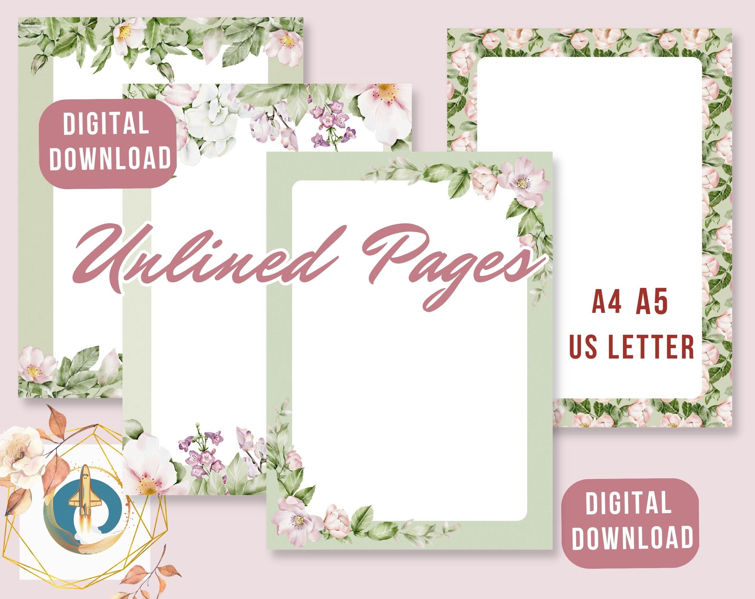 Sage Floral Stationery Printable Sage , PDF Digital Stationery Spring ...