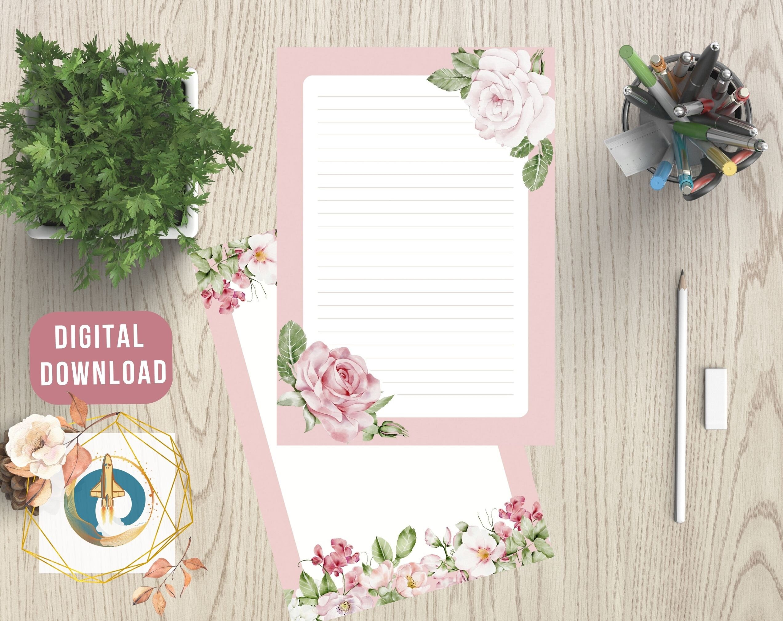 Pink Floral Bloom Spring Printable Stationery Downloadable PDF Paper ...