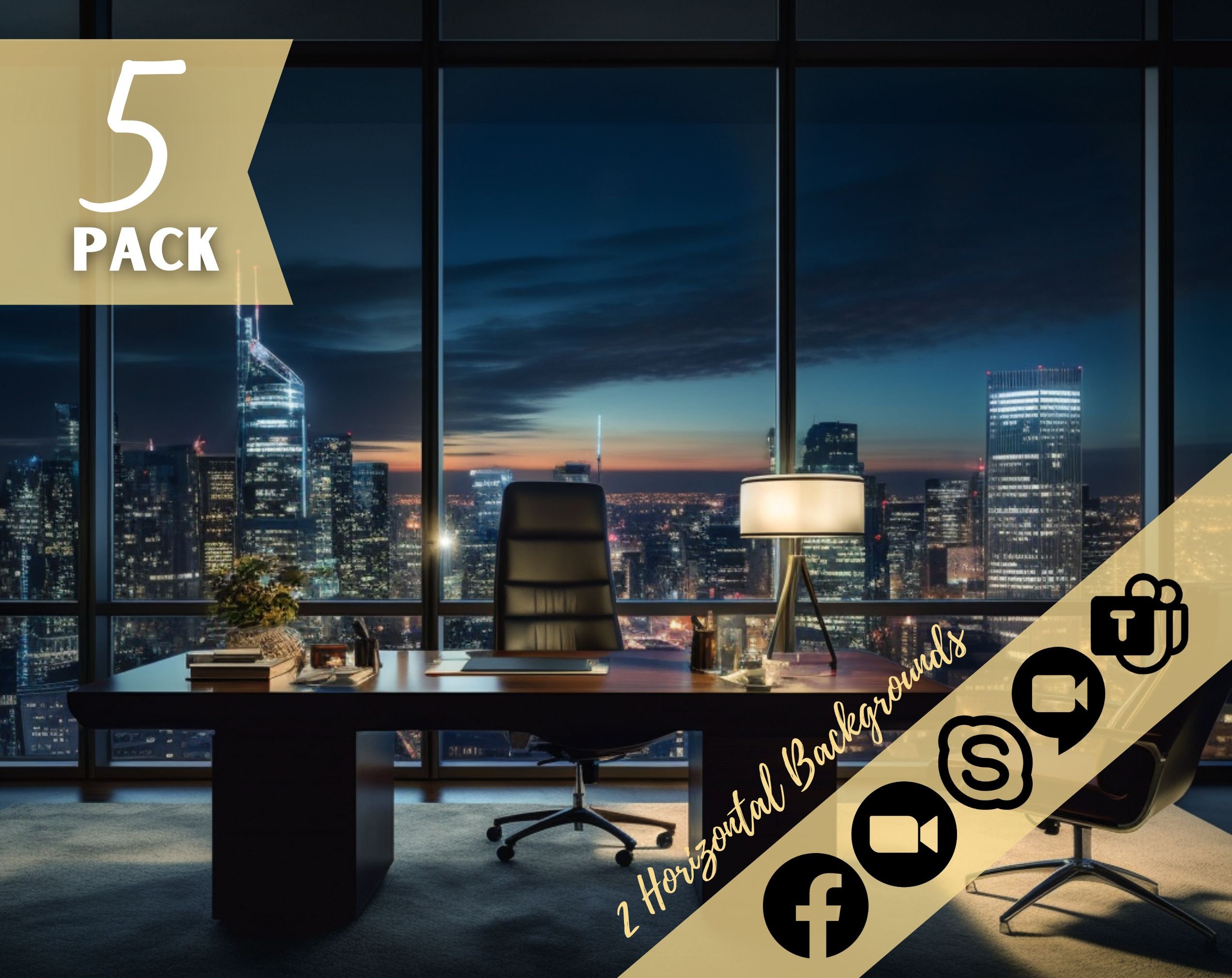 Virtual Meeting Backgrounds Bundle Night Cityscape for Business Meeting ...