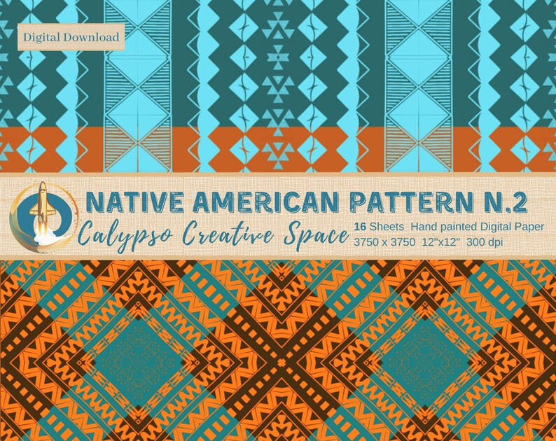Native American Pattern Digital Paper Set No2 Instant Download Hand ...
