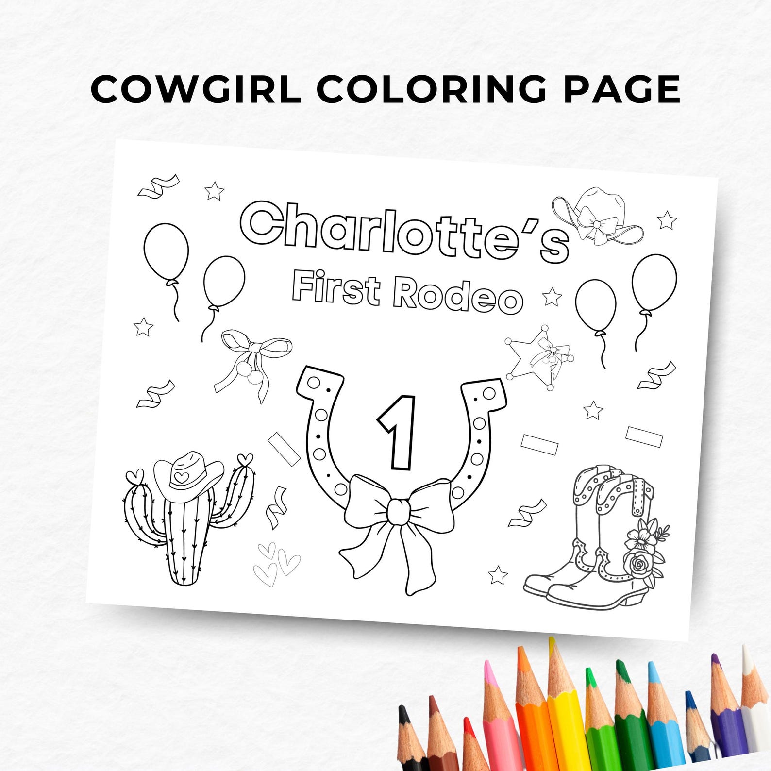 Cowboy Birthday Coloring Placemat, Kids Party Activity Sheet, Custom ...