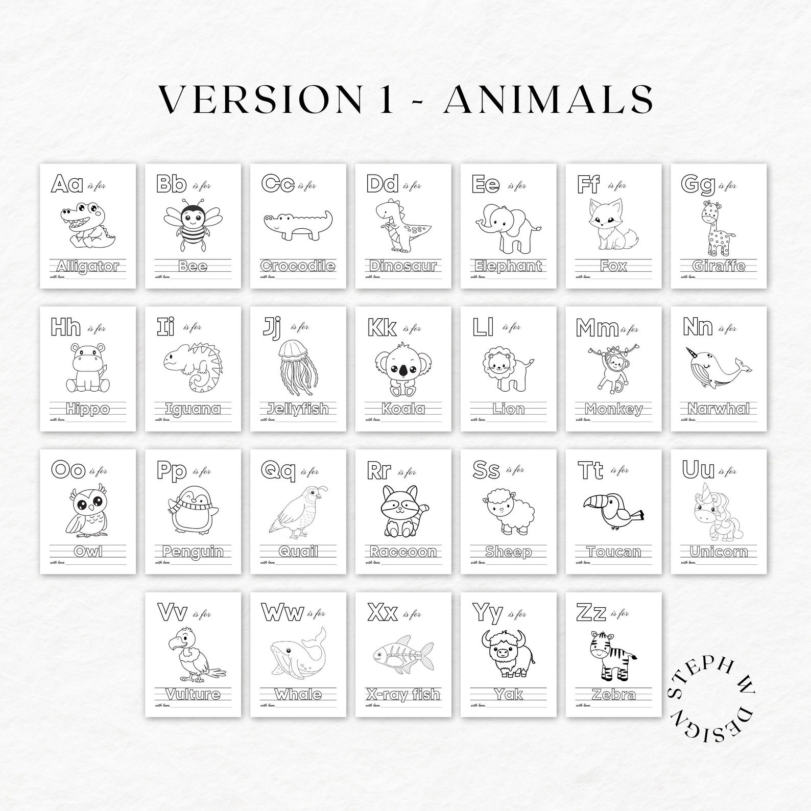 52 Pages ABC Coloring Book Baby Shower for Girl, Printable Baby ...