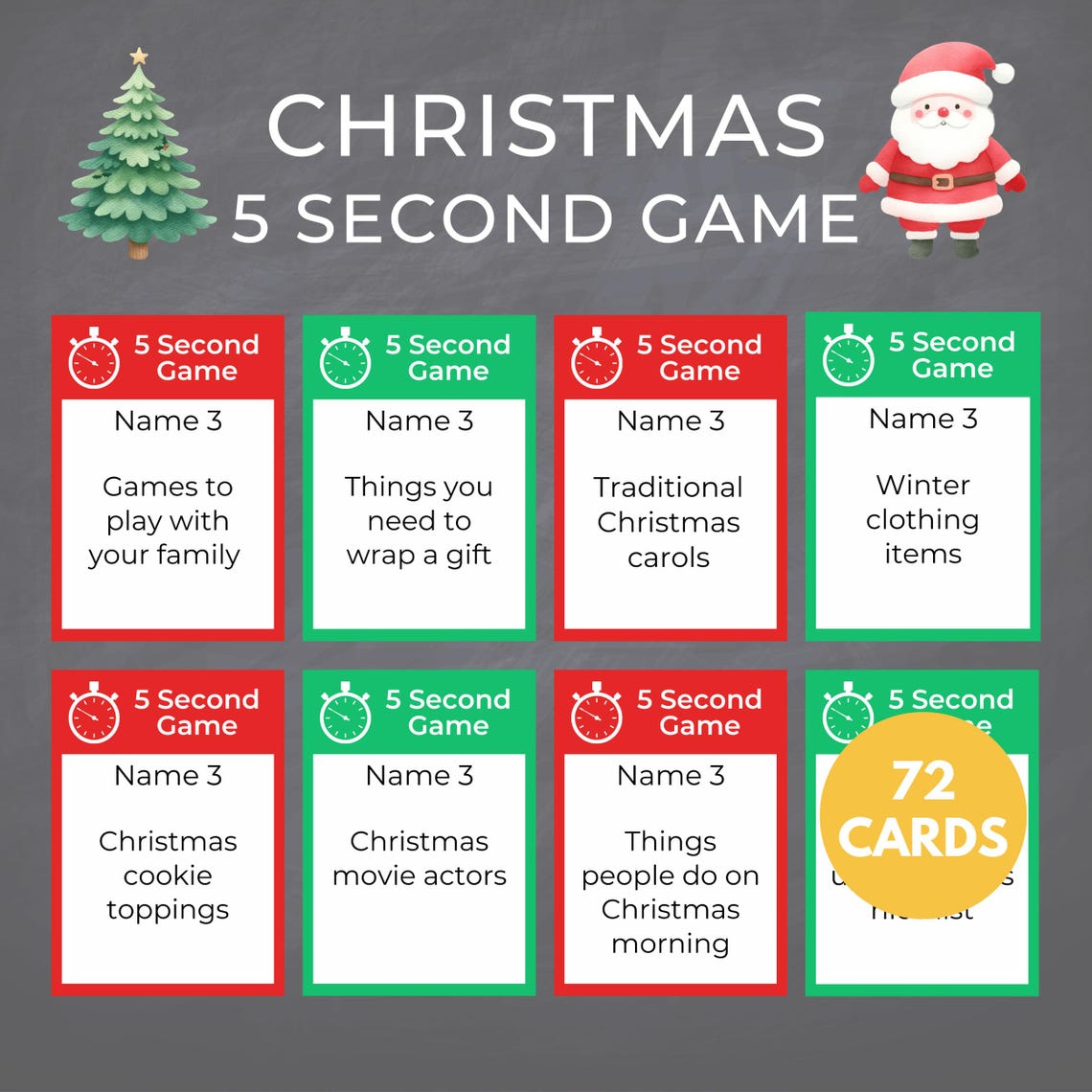 Christmas 5-second Game | Printable Christmas Game | Family Party Game ...
