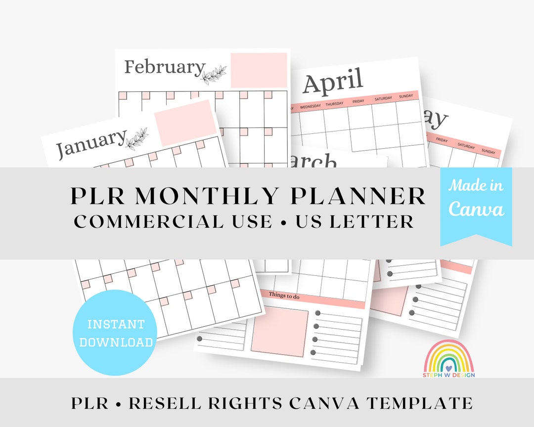 PLR Monthly Planner Canva Planner Template Commercial Resell - Etsy