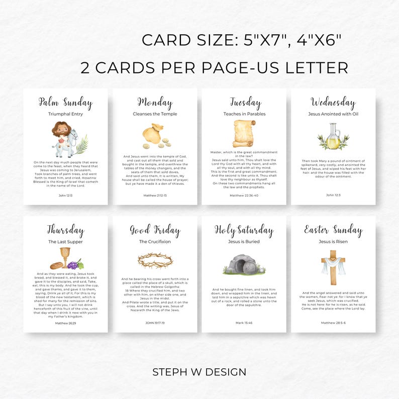 Easter Story Cards for Kids, Holy Week Study Cards, Easter Scripture ...