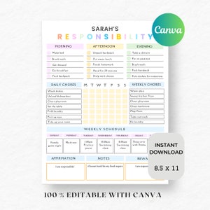 Responsibility Chart,chore Chart for Kids,editable Chore Chart,chore ...